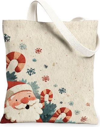 Generic Sacs fourre-tout en toile de vacances, motif P&egrave;re No&euml;l festif et canne &agrave; sucre dorge, sacs de courses r&eacute;utilisables, mignons, vintage, l&eacute;gers, lavable