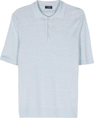 Barba Homme, Tops, Bleu, Taille: XL Polo en lin/coton tricot&eacute;