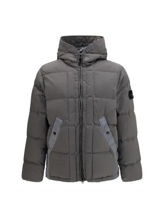 Stone Island Mens Hooded Puffer Jacket Nylon Metal Grey Outer: Polyamide