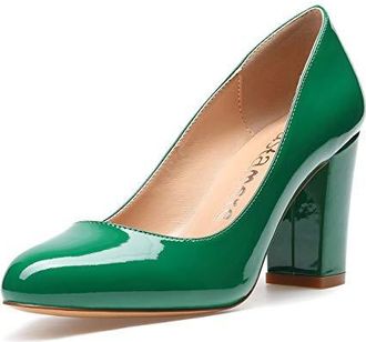Castamere Escarpins Femme Bout Ronde Bloc Talon Haute 8 CM Verni Vert Escarpin EU 42.5