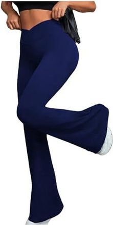 Generic Legging de sport 2026 pour femme - Pantalon de yoga &eacute;vas&eacute; avec taille haute et jambe large, bleu marine, L