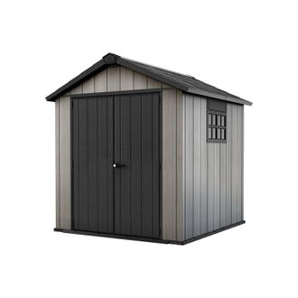Keter Abri de jardin Oakland 757 r&eacute;sine, double porte, texture bois, Gris - 4,5 m&sup2; - 230x223.8x242 cm Keter