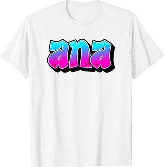 BDAZ Ana Graffiti Personalisierter Name Blau Rosa Frauen M&auml;dchen T-Shirt
