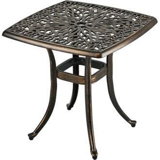 Relaxdays Table de jardin Relaxdays avec trou pour parasol, 53x53x53 cm, aluminium r&eacute;sistant aux intemp&eacute;ries, style antique, noir