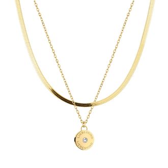 Liebeskind BERLIN Halsketten-Set mit Zirkonia-Stein - Zwei elegante Halsketten aus poliertem Edelstahl - IP Gold - Schlangenkette verstellbar bis 45 cm - wasserf