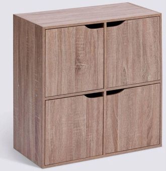 PEGANE Etag&egrave;re 4 cases meuble de rangement coloris effet bois clair - Longueur 67,5 x largeur 32 x Hauteur 67,5 cm