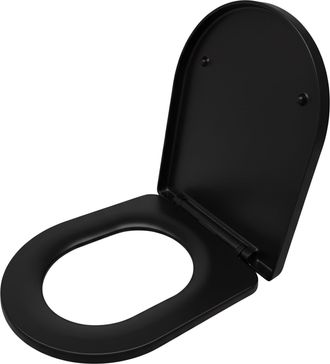 Relaxdays Toilettendeckel mit Absenkautomatik & Quick Release, 36 x 42 cm, Duroplast, Montage von Oben, D-Form, schwarz