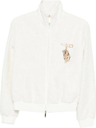 Emporio Armani Femme, Vestes, Blanc, Taille: 44 FR Veste zipp&eacute;e &agrave; applications