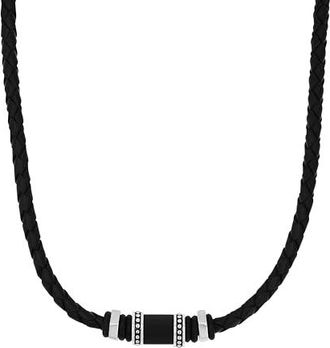 s.Oliver Collier acier inoxydable carbone/cuir Collier homme, 47+3 cm, Argent, Livré en boîte cadeau de bijoux