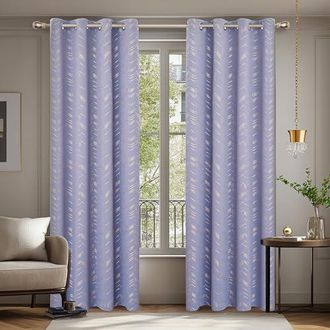 Deconovo Lot de 2 Rideaux Occultants Thermiques Isolants Anti-Froid à OEillets - Motif en Fil dor 140×180CM, Rideaux Thermiques pour Chambre et Salon Lavande