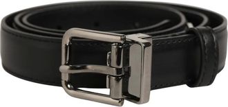 Dolce & Gabbana Ceinture en cuir &agrave; boucle m&eacute;tallique argent&eacute;e - Homme - Accessoires - Noir - Taille: ONE Size