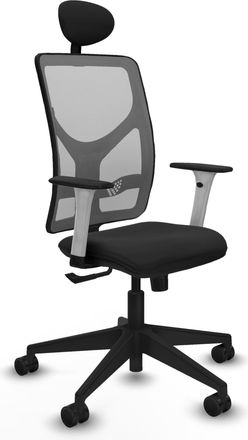 Piqueras y Crespo B&uuml;rostuhl aus schwarzem Kunstleder, mit wei&szlig;en und schwarzen Armlehnen, h&ouml;henverstellbare Lendenwirbelst&uuml;tze und festes Kopfteil, ausgestattet mit 3 P