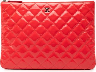 Chanel Red Medium Patent Quilted Cosmetic Case