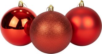 Shatchi 20 cm/3 gro&szlig;e rote Weihnachtskugeln, PVC, bruchsicher, gl&auml;nzend, matt, glitzernd, Weihnachtskugeln, Ornamente, Sortiert, Set, Festliche Weihnachtsbaum