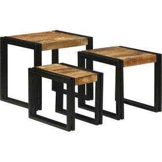 vidaXL Vidaxl - Nestingtisch 3 pcs Braun und Schwarz Raues Mango-Massivholz