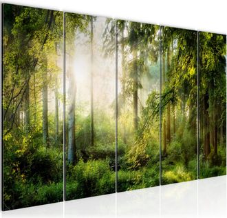 Runa Art Wandbild XXL Wald Landschaft Schlafzimmer Wohnzimmer 200 x 80 cm Gr&uuml;n 5 Teilig - Made in Germany - 608355a