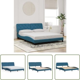 vidaXL The Living Store - Bettgestell mit Kopfteil Blau 160x200 cm Samt - Samtsofa - Blau Sofa - Schlafzimmer Dekoration - Doppelbett - Boxspringbetten