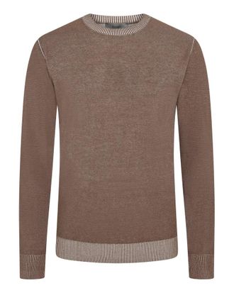 Ferrante Rundhalspullover aus Baumwolle in Washed-Optik mit Rippb&uuml;ndchen in