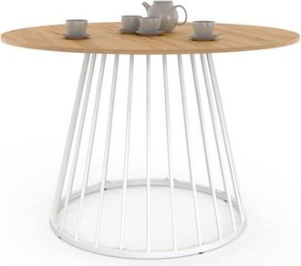 IDMarket Table à Manger Ronde Yuna 6 Personnes Plateau Bois et Pied Filaire en métal Blanc 110 cm