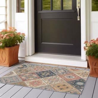 Generic Multicolore Lavable en Machine Tapis Salon R&eacute;tro g&eacute;om&eacute;trique Floral, 120 x 180 cm Doux Tapis de Sol Pelucheux Dessous Antid&eacute;rapant, Entree Interieur C