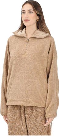 adidas Femme, Sweatshirts et sweats &agrave; capuche, Beige, Taille: 42 FR Borg Fleece Teamgeist 1/4 Zip Sweat &agrave; capuche