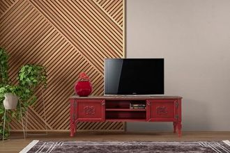 Hanah Home Stylish Red TV Unit, 150 cm Wide, 40 cm High, 50 cm Deep | 100% MDF with Spruce Top & Hornbeam Legs | Modern Design for Living Room & Entertainment Sp