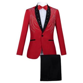 Generic Costume 2 pi&egrave;ces pour homme - Coupe ajust&eacute;e - Avec un bouton - Perles dor&eacute;es - Blazer noir brillant - Veste de bal de fin dann&eacute;e pour mariage, d&icirc;ner, 