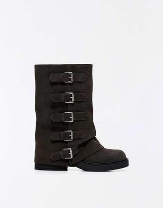Bershka bottines &agrave; boucles en cuir noir-Neutre