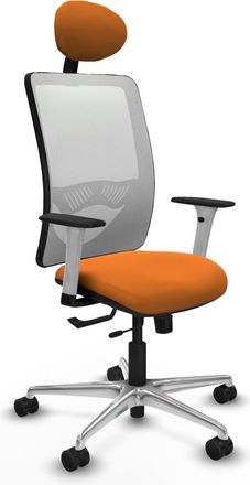 Piqueras y Crespo Schreibtischstuhl Zulema Orange mit wei&szlig;en und schwarzen Armlehnen, h&ouml;henverstellbarer Lendenwirbelst&uuml;tze und festem Kopfteil, ausgestattet mit Syncro