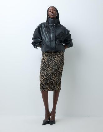 Asos jupe midi avec d&eacute;tail zipp&eacute; &agrave; imprim&eacute; tigre bross&eacute;-Multi