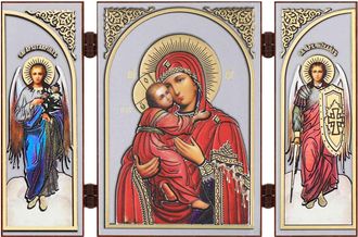 NKlaus Gottesmutter von Wladimir - Ikone Triptychon Christlich - Reise Altar Holz 16862