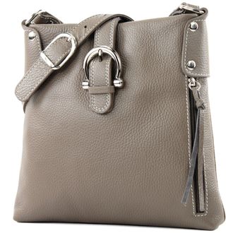 modamoda.de T04 - ital Umhängetasche Schultertasche aus Leder, Farbe:Taupe