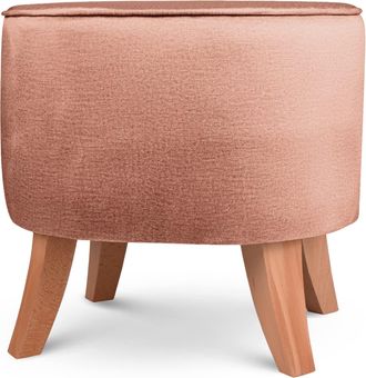 MG Design Ovaler Samt-Hocker 42 x 52 cm in Rosa mit Holzbeinen - Gepolsterter Fu&szlig;hocker f&uuml;r Wohnzimmer oder Schlafzimmer