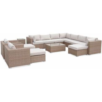Sweeek Gartengarnitur aus Polyrattan XXL 12-14 Personen Beige / Beige