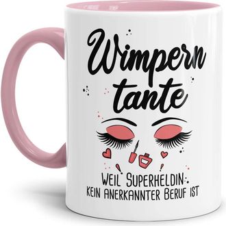 Tassendruck Berufe-Tasse Superheldin Wimperntante - Kaffee-Tasse mit Spruch/Arbeit/Job/Lustig/Geschenk-Idee - Innen & Henkel Rosa