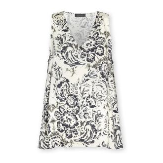 Elena Miro Bedrucktes Top aus Viskose-Satin - - Tops - Damen - Schwarzk - L