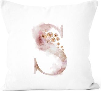 Autiga Kissenbezug Buchstaben-Kissen S Buchstabe Alphabet Monogramm Anfangsbuchstaben Watercolor gezeichnet Kissen-H&uuml;lle wei&szlig; 40cm x 40cm