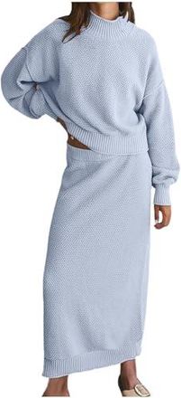 Generic Robe De Soir&eacute;E Femme - Ensemble Femme &Eacute;l&eacute;gant Pull Jupe Longue Tenue Confortable Col Montant Manches Longues Tricot&eacute; Maxi Casual Sortie