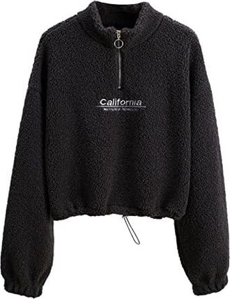 Generic 2026 Vestes dhiver pour femmes, sweatshirts molletonn&eacute;s pelucheux &agrave; manches longues pour femmes, pull &agrave; poils longs d&eacute;contract&eacute;s, Noir, XL