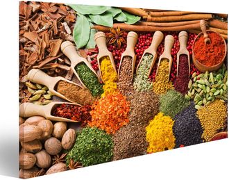 Islandburner Bild auf Leinwand Komposition Verschiedene Gew&uuml;rze Kr&auml;uter Bunt F&uuml;r K&uuml;che Bilder Wandbilder Poster