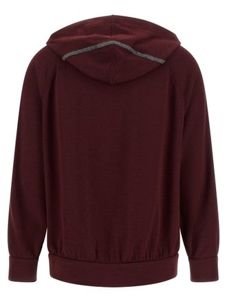 Brunello Cucinelli Raglan Cotton-Blend Hoodie - Burgundy