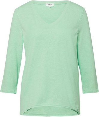 s.Oliver 3/4-Arm-Shirt T-Shirt Jersey-T-Shirt mit Flammgarnstruktur und gerundetem Saum