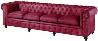 Massivmoebel24 Sofa 4-Sitzer Echtleder 274x82x75 rot chesterfield 404