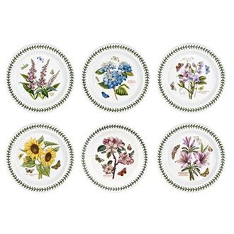 Portmeirion Botanic Garden Lot de 6 assiettes Motif vari&eacute;s Diam&egrave;tre 25 cm Blanc