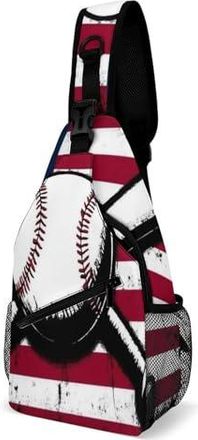 Generic Sacoche Homme Bandouliere Drapeau am&eacute;ricain de baseball vintage Durable Sling Bag Polyester Sac &agrave; Dos De Voyage pour Cyclisme Homme Randonn&eacute;e