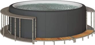 vidaXL Vidaxl - Whirlpool-Umrandung mit Stauraum Holztreppe Grau Poly Rattan
