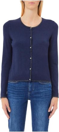 Liu Jo Femme, Pulls, Bleu, Taille: 42 FR Cardigan &agrave; boutons bijoux