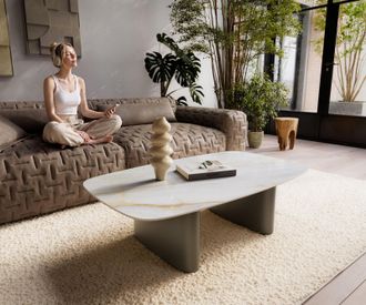 DELIFE Couchtisch Edge Boot 120x70 cm Keramik Onyx Pearl Ovada Effektfinish Titan, Couchtische