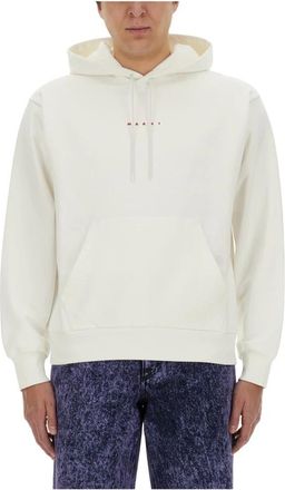 Marni Homme, Sweatshirts et sweats &agrave; capuche, Blanc, Taille: M Logo Print Sweat &agrave; capuche