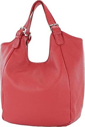 modamoda.de T227 Sac &agrave; bandouli&egrave;re en cuir pour femme Fait main en Italie, rouge rubis, L